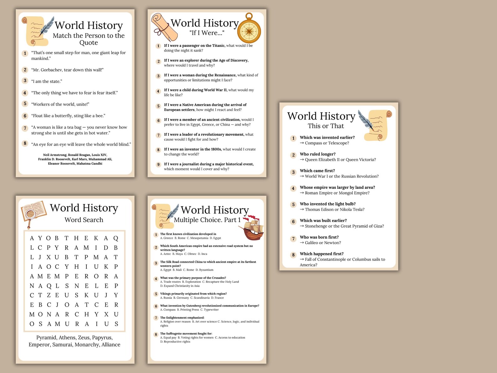World History Game Bundle | 10 Printable Educational Activities ...