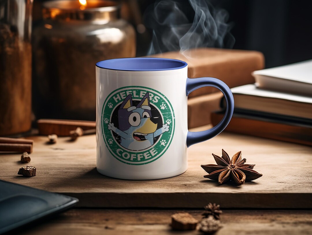 Bluey Heelers Coffee Blue and White Mug Gift for Him / Her Inspired by ...