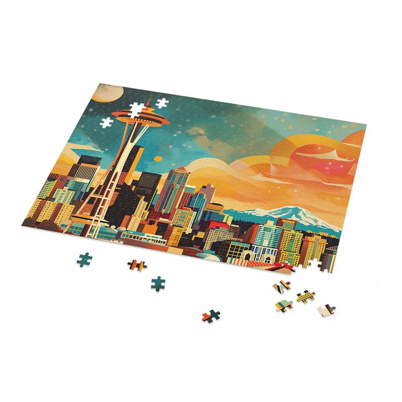 Seattle Skyline Puzzle | Color Pop Edition | 120, 252, or 500-piece - Etsy