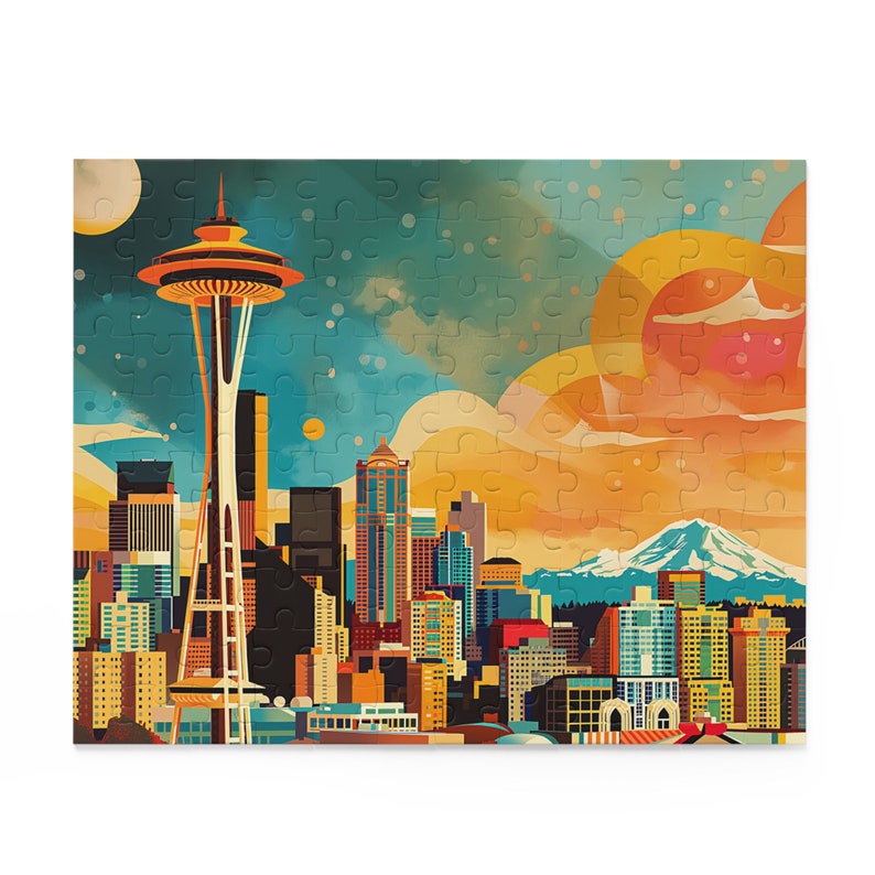 Seattle Skyline Puzzle Color Pop Edition 120 252 Or 500 Piece Etsy