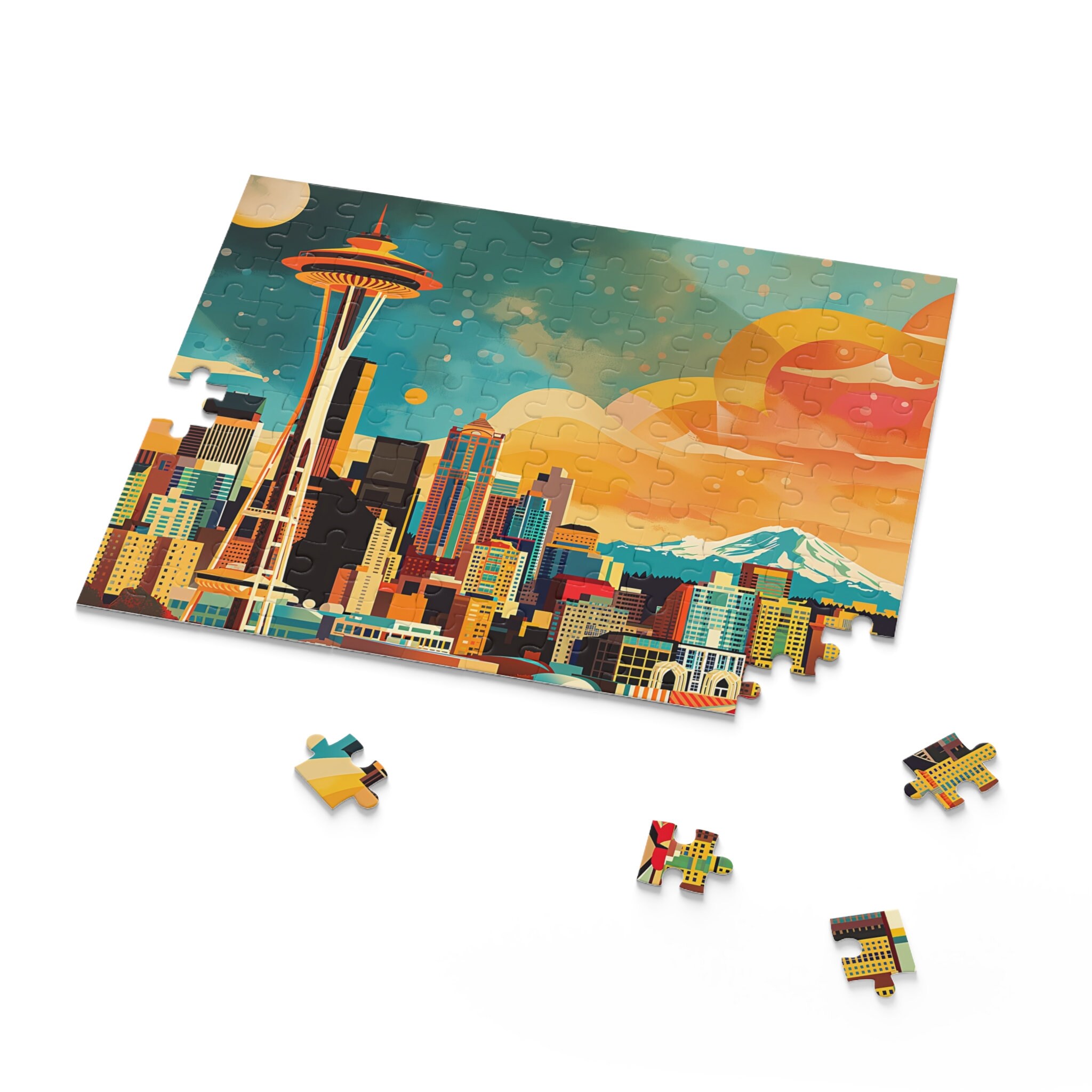 Seattle Skyline Puzzle | Color Pop Edition | 120, 252, or 500-piece - Etsy