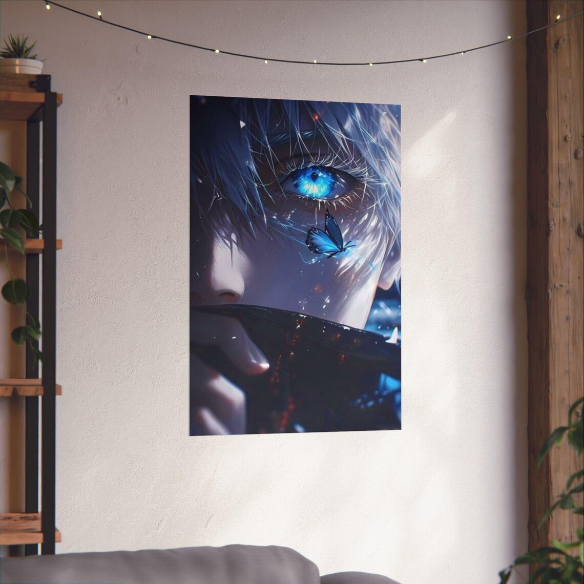 Anime Blue Butterfly Vertical Poster Print, Gojo JJK Art Print, Matte ...