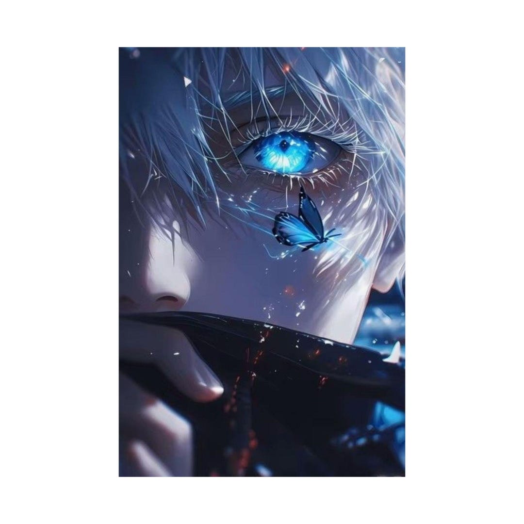 Anime Blue Butterfly Vertical Poster Print, Gojo JJK Art Print, Matte ...