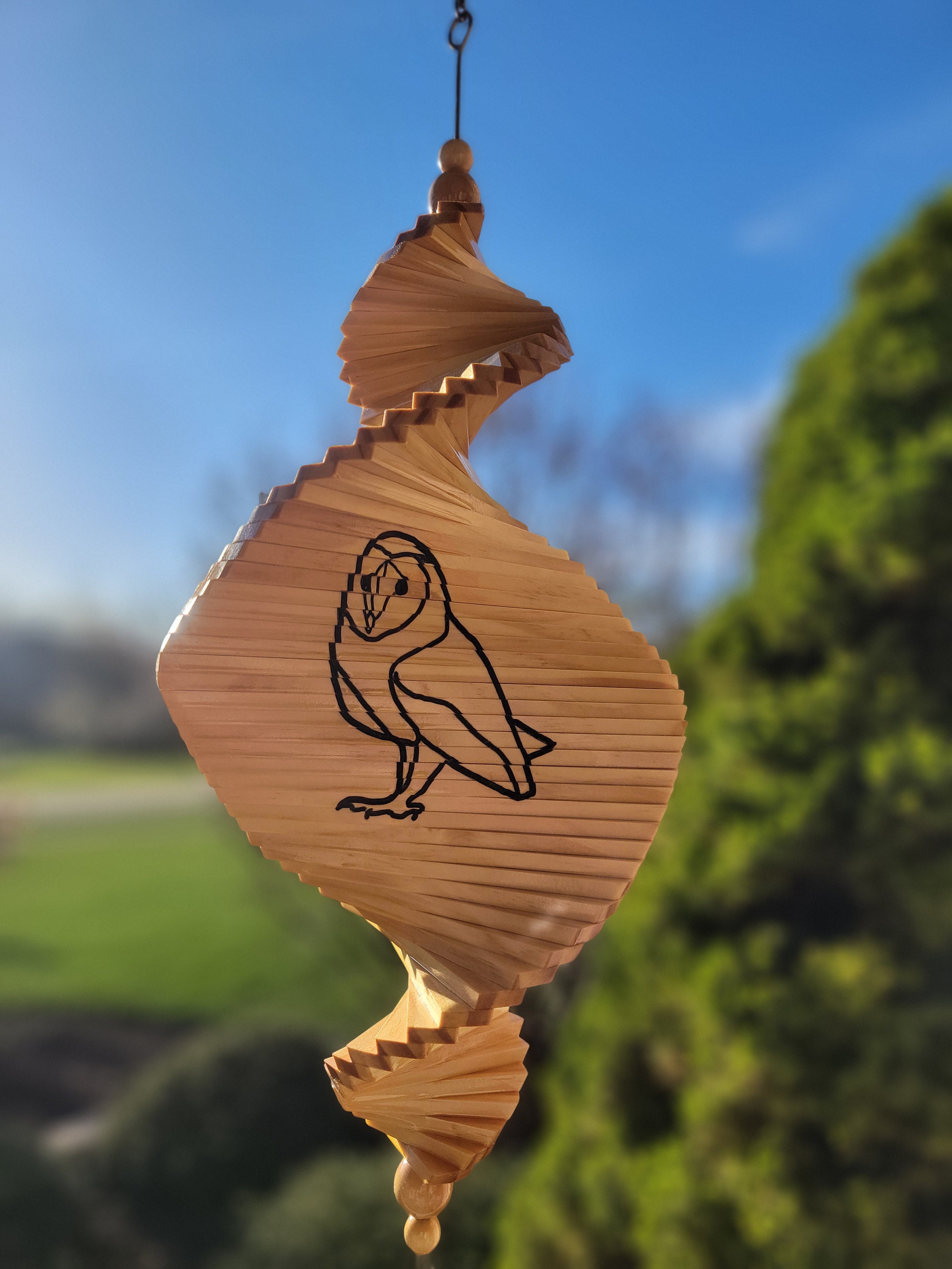 Owl Wooden Wind Spinner, Owl Garden Wind Spinner, Outdoor Wind Spinner ...