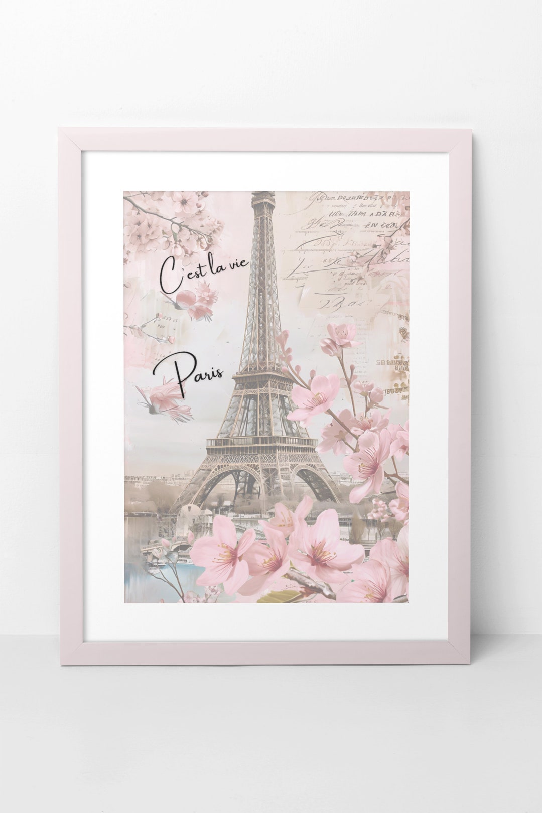 Romantic Paris Digital Download, Aesthetic Cute Pink Poster, Pretty C ...
