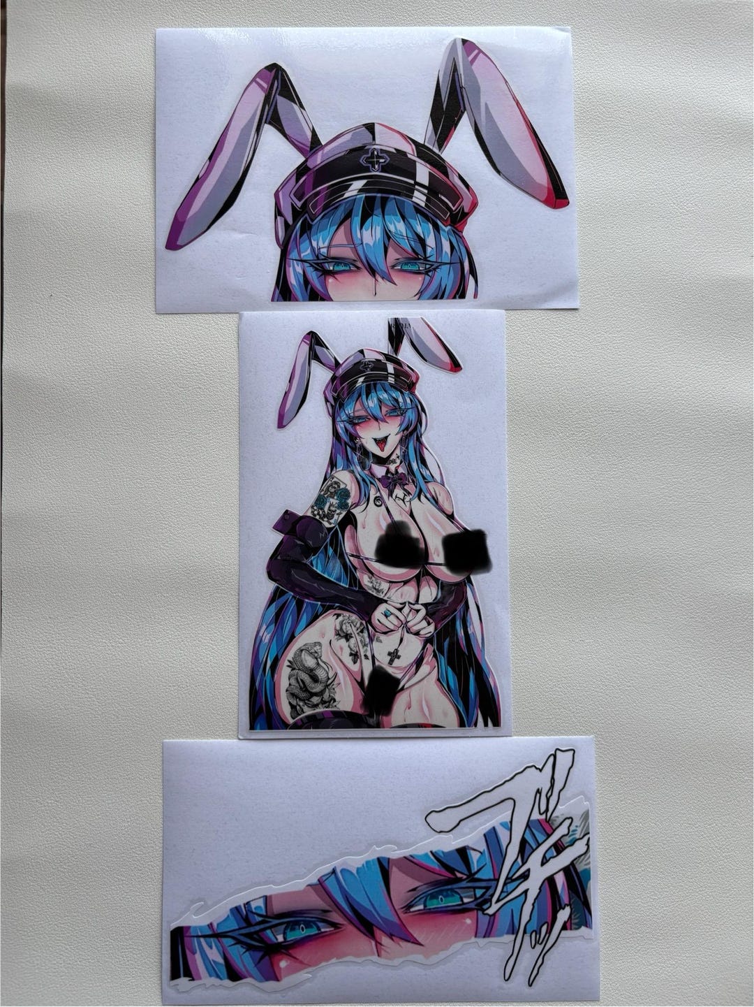3PC Set Anime Manga Kawaii Blue Hair Bunny Hat Waifu JDM Motorcycle Car ...