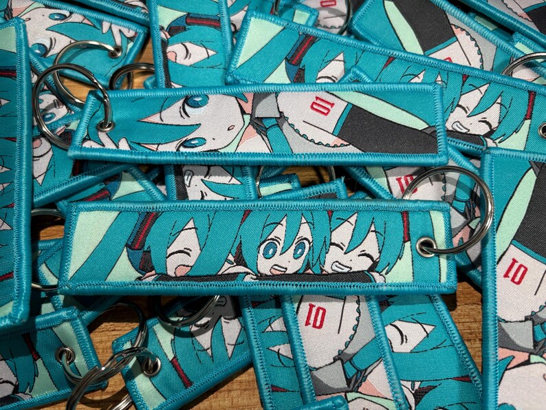 Cute Kawaii Blue Hair Music DJ Waifu Double-sided Embroidered Jet Tag ...