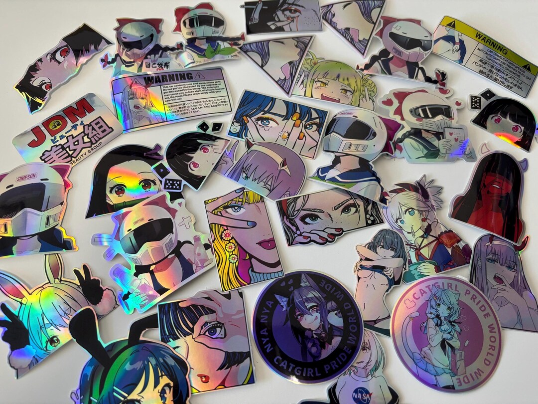 32 PCS Holographic Anime Manga Waifu JDM Car Decal Stickers - No ...