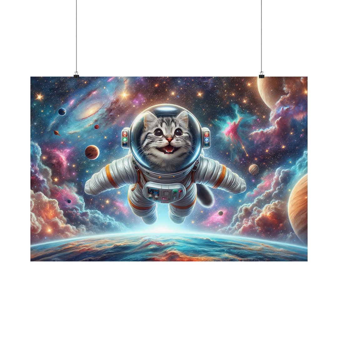 Happy Space Cat Poster - Etsy