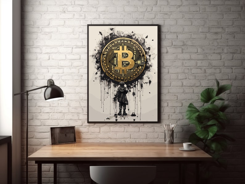 Bitcoin Banksy Inspired Poster, Cryptocurrency Home Art, Crypto Artwork ...