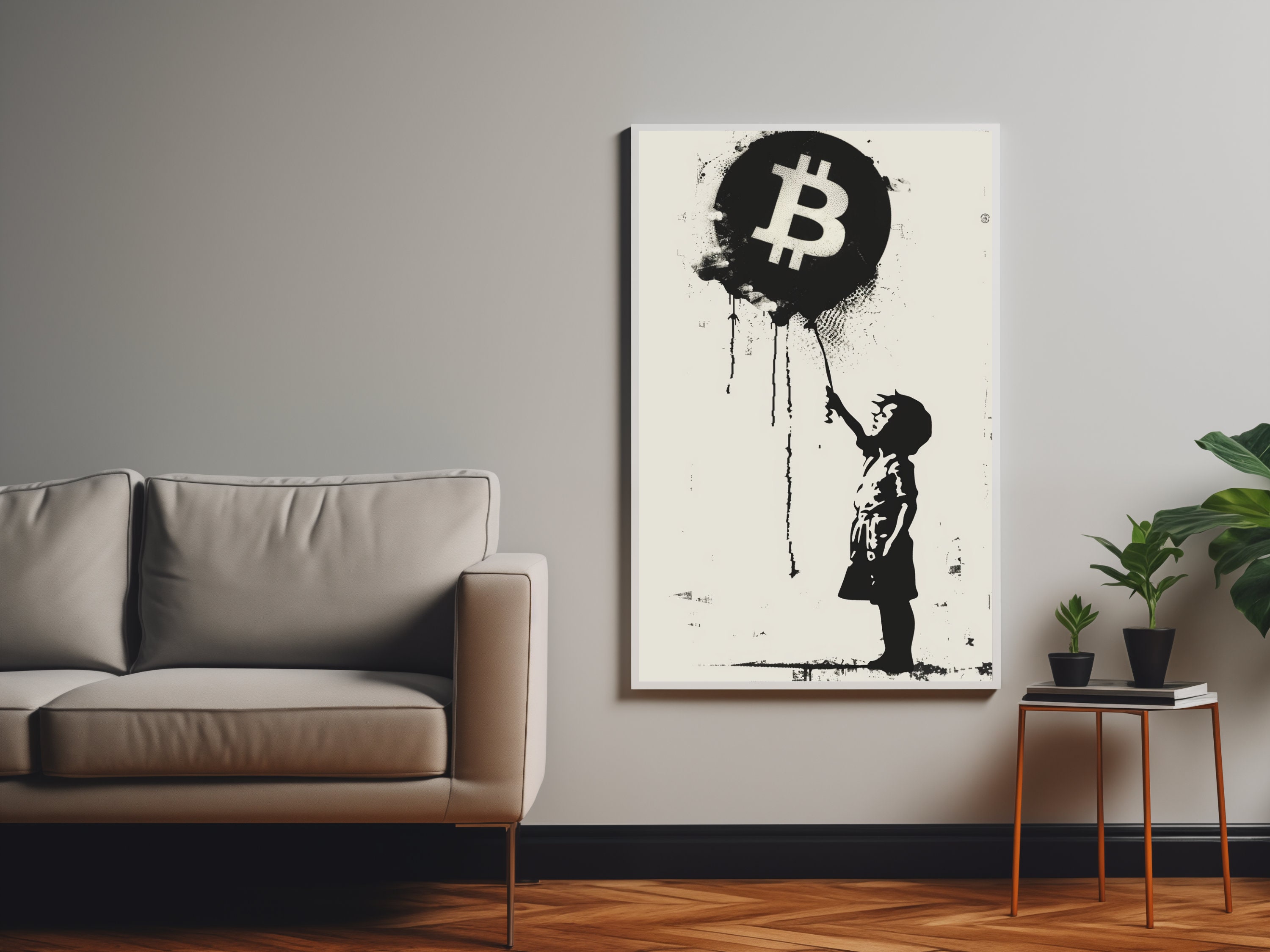 Bitcoin Banksy Inspired Poster 3, Cryptocurrency Home Art, Crypto ...