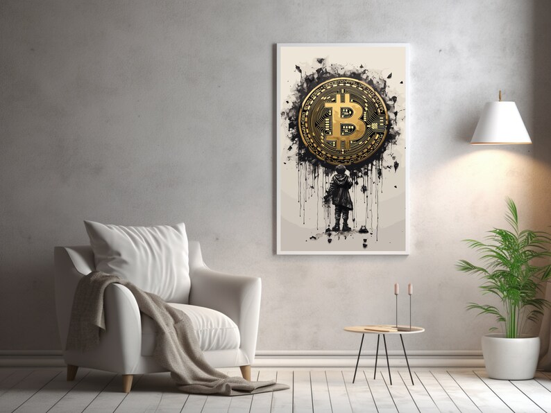 Bitcoin Banksy Inspired Poster, Cryptocurrency Home Art, Crypto Artwork ...
