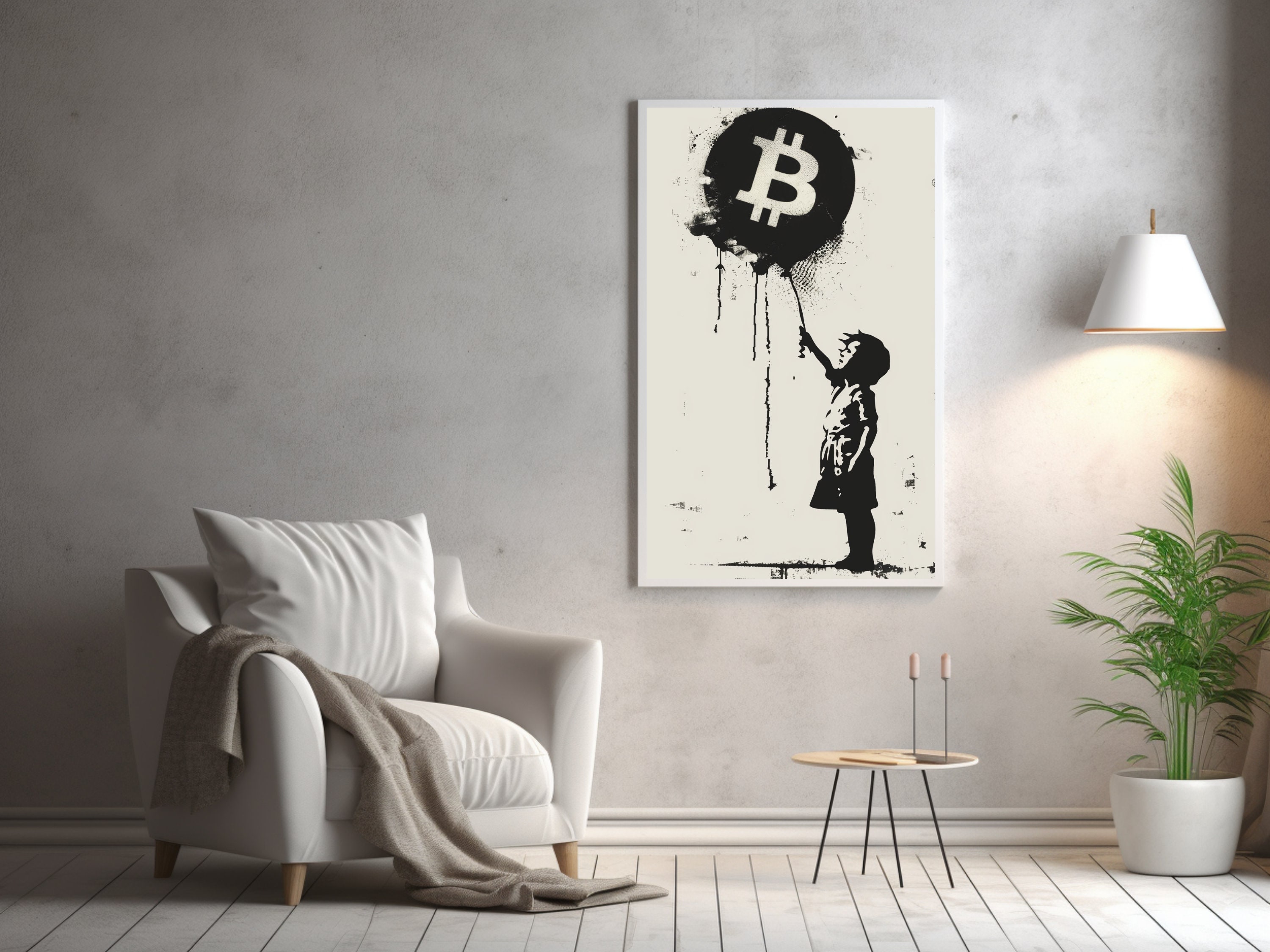 Bitcoin Banksy Inspired Poster 3, Cryptocurrency Home Art, Crypto ...