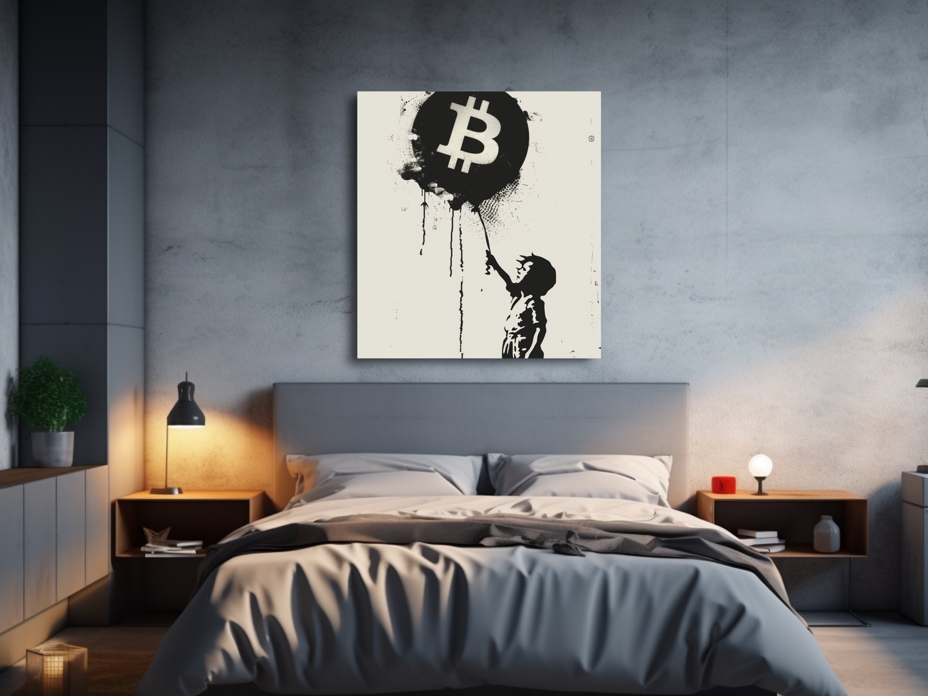 Bitcoin Banksy Inspired Poster 3, Cryptocurrency Home Art, Crypto ...