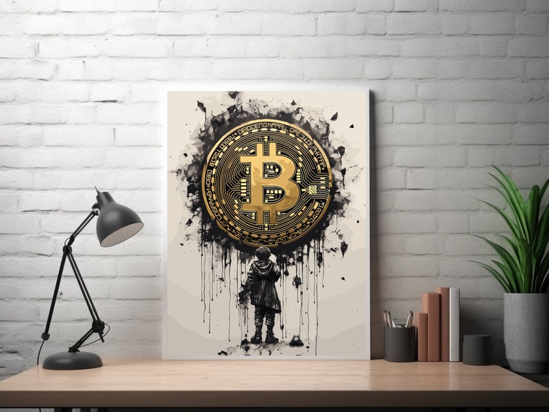 Bitcoin Banksy Inspired Poster, Cryptocurrency Home Art, Crypto Artwork ...