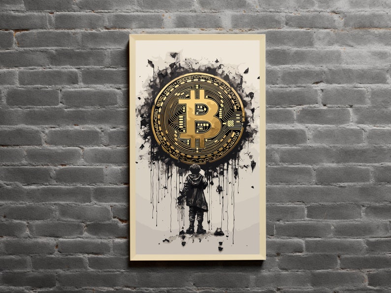 Bitcoin Banksy Inspired Poster, Cryptocurrency Home Art, Crypto Artwork ...
