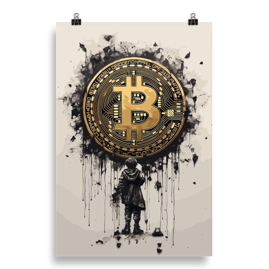 Bitcoin Banksy Inspired Poster, Cryptocurrency Home Art, Crypto Artwork ...