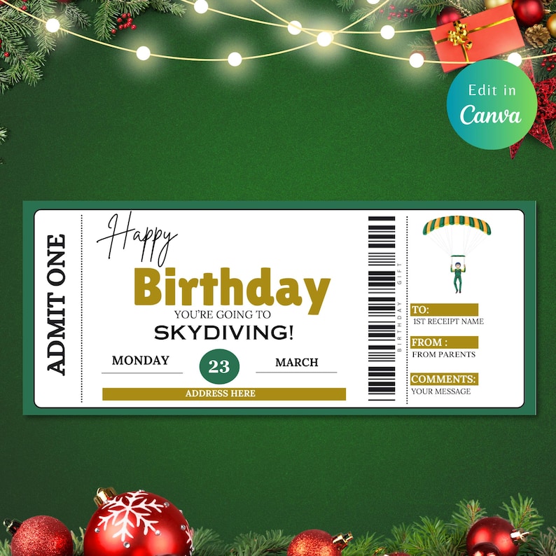 Editable Skydiving Ticket Template Gift, Certificate Voucher Card ...