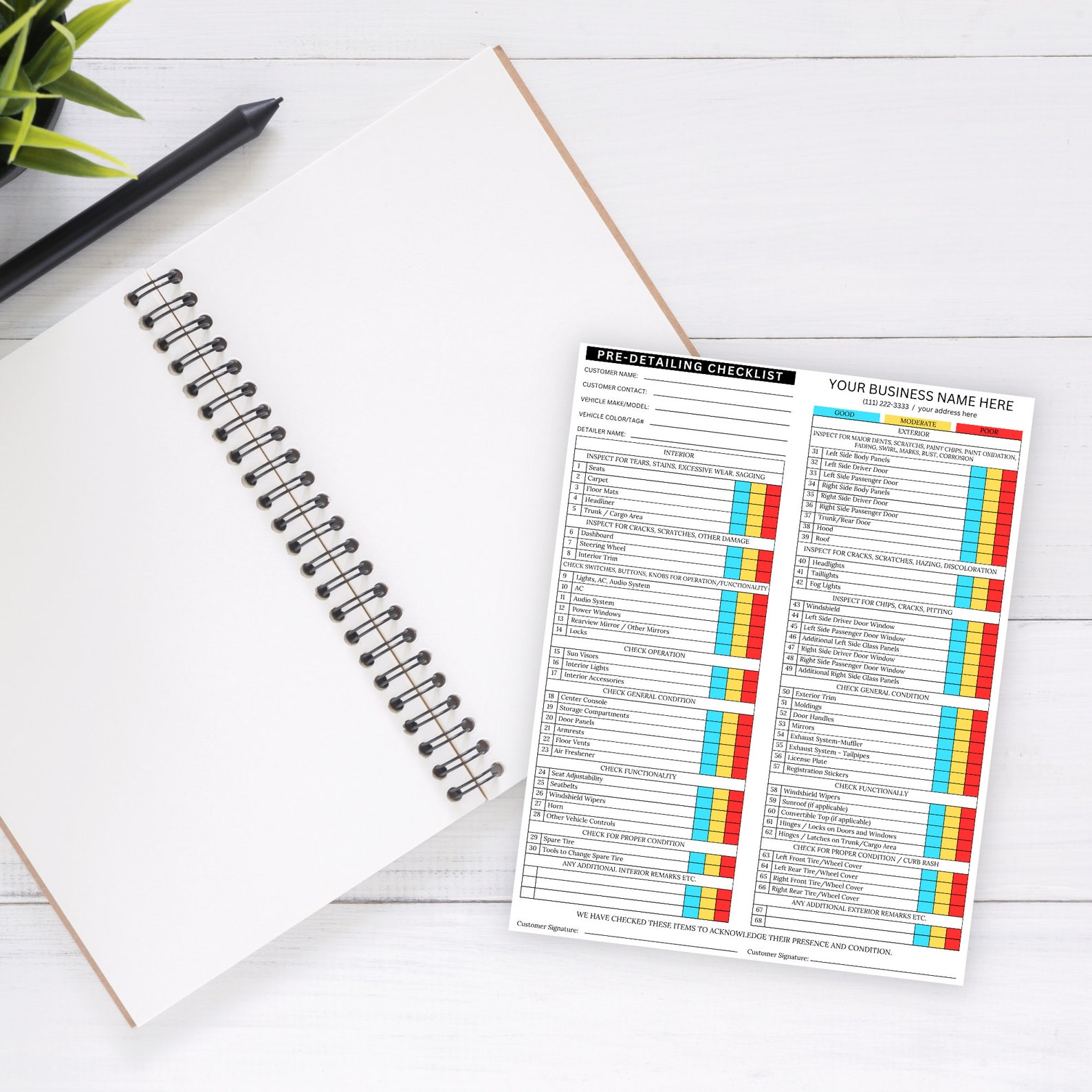 Pre-detailing VEHICLE Inspection,vehicle Inspection Form,multi-point ...