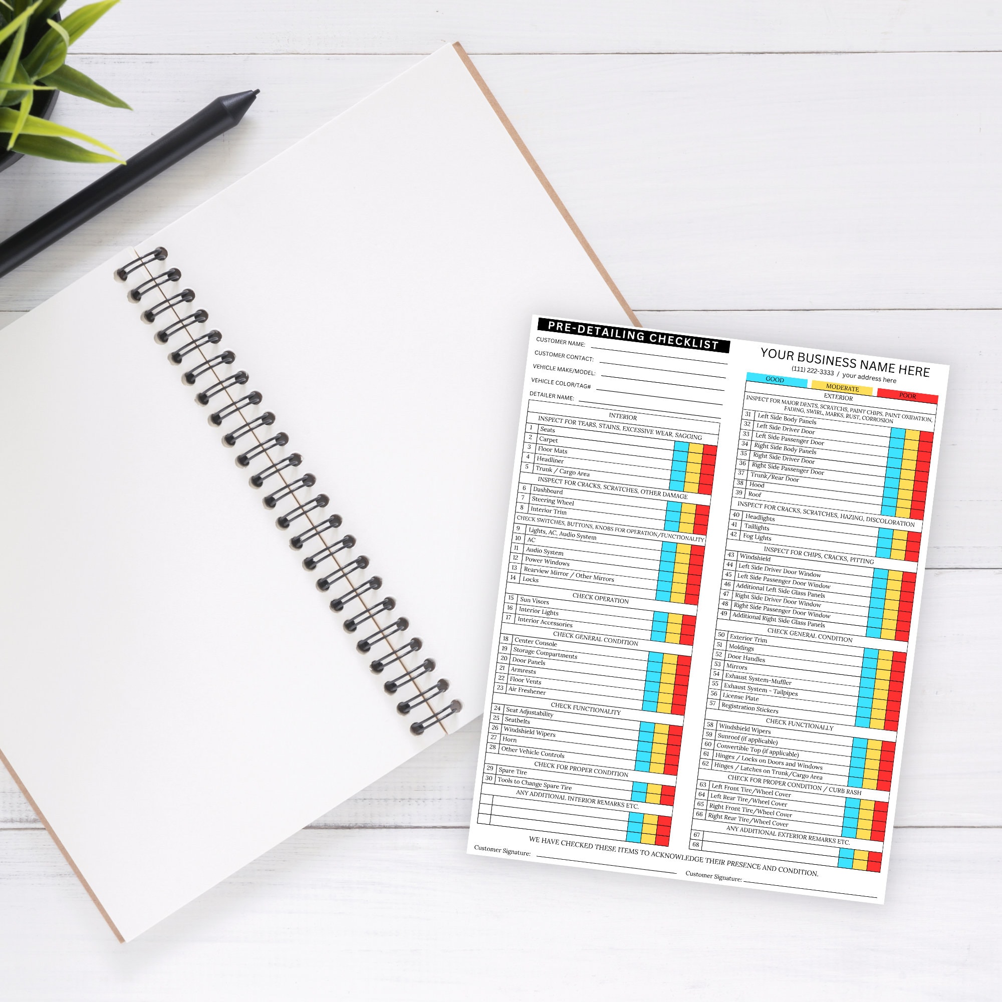 Pre-detailing VEHICLE Inspection,vehicle Inspection Form,multi-point ...