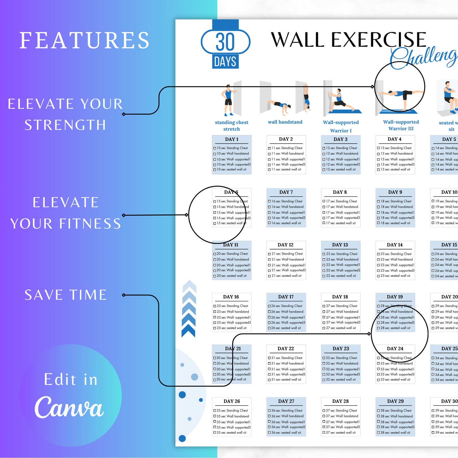 Editable 30 DAYS Wall Exercise Challenge, Wall Exercise, 30 Days ...