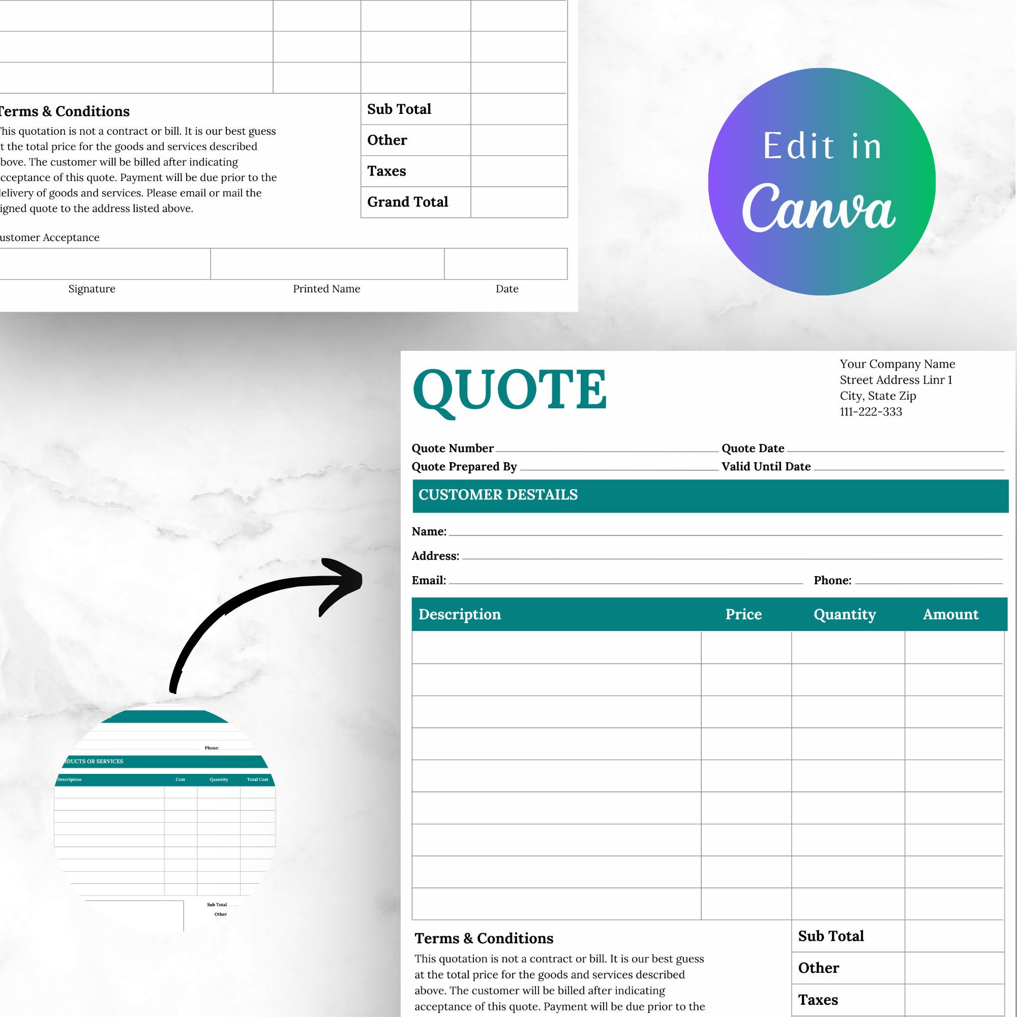 EDITABLE QUOTE FORM, Price Estimate, Quote Proposal, Quote Template ...