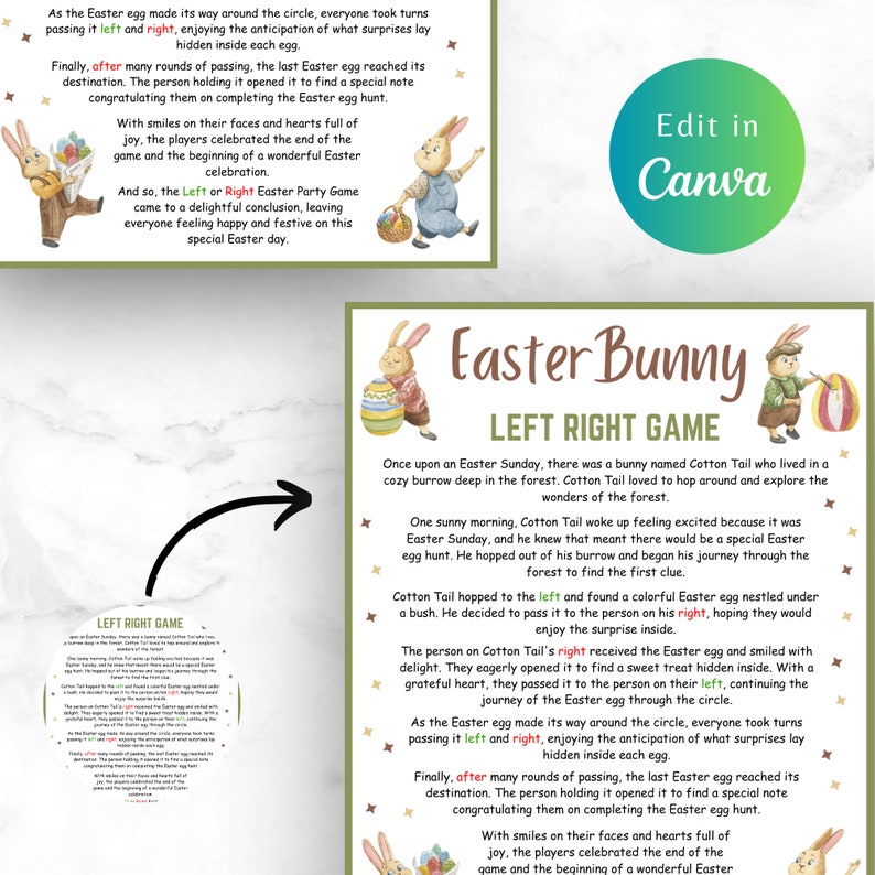 Editable EASTER LEFT Right Games, Right Left Story, Left Right Game ...
