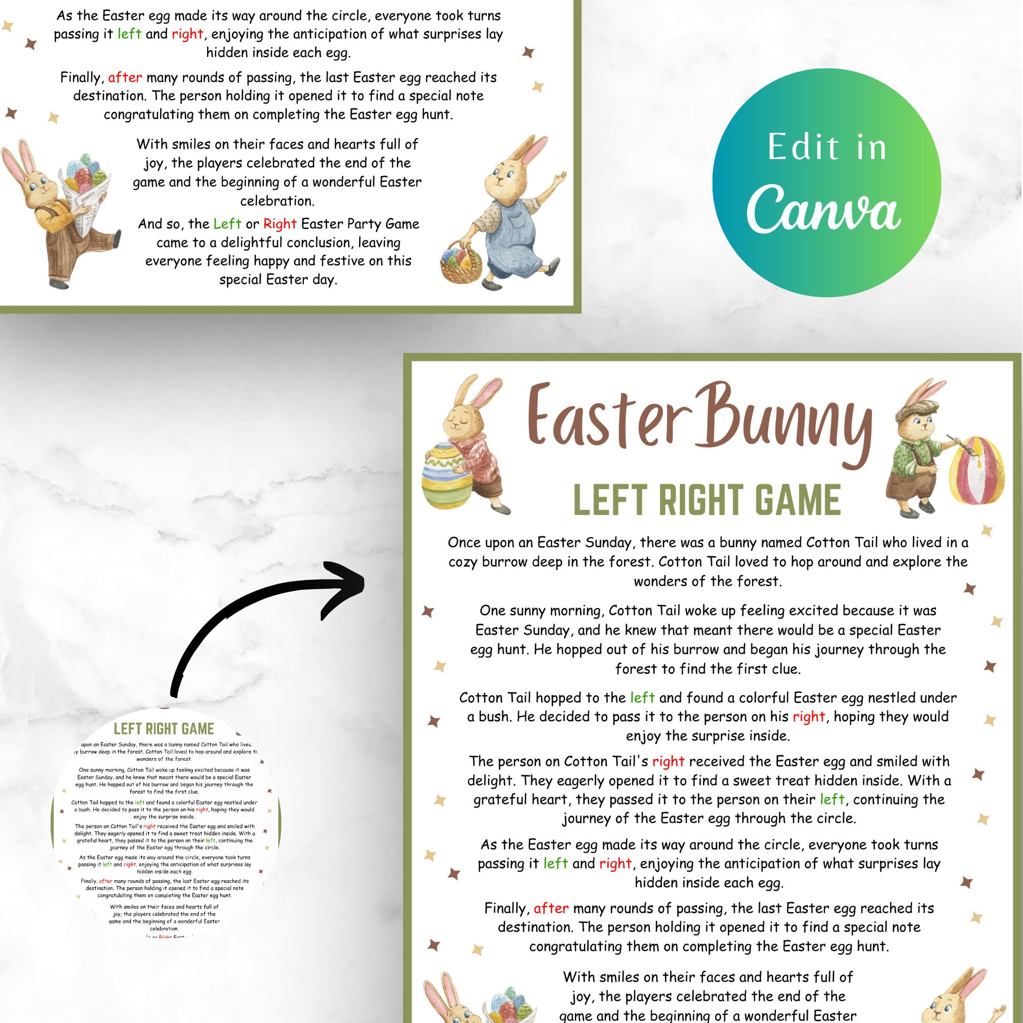 Editable EASTER LEFT Right Games, Right Left Story, Left Right Game ...