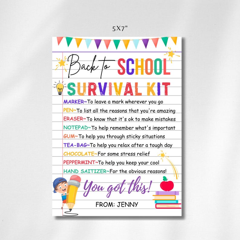BACK TO SCHOOL Teacher Survival Kit Printable Gift Tag, First Day of ...