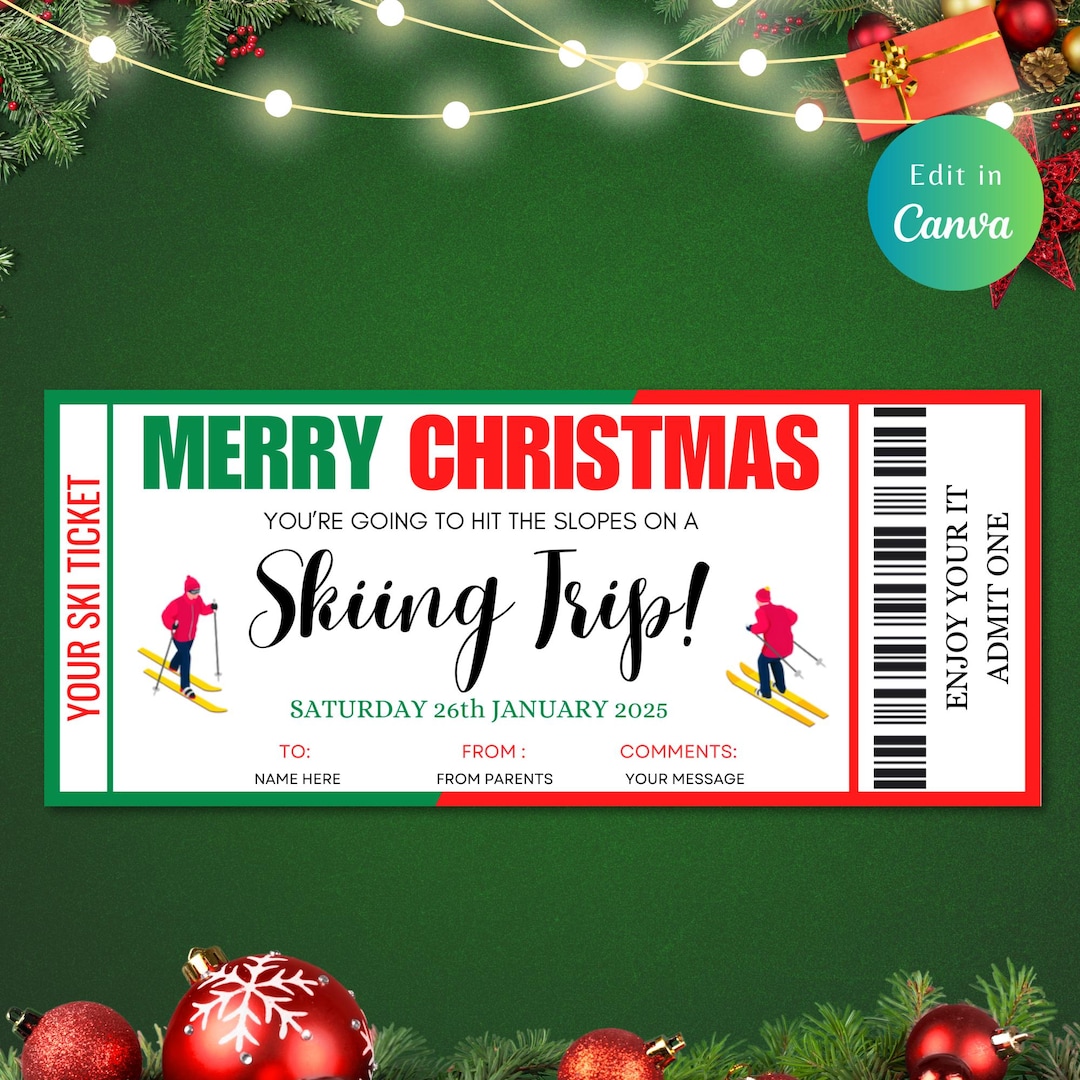 Editable Ski Pass Template Gift Certificate, BOARDING PASS, Christmas ...