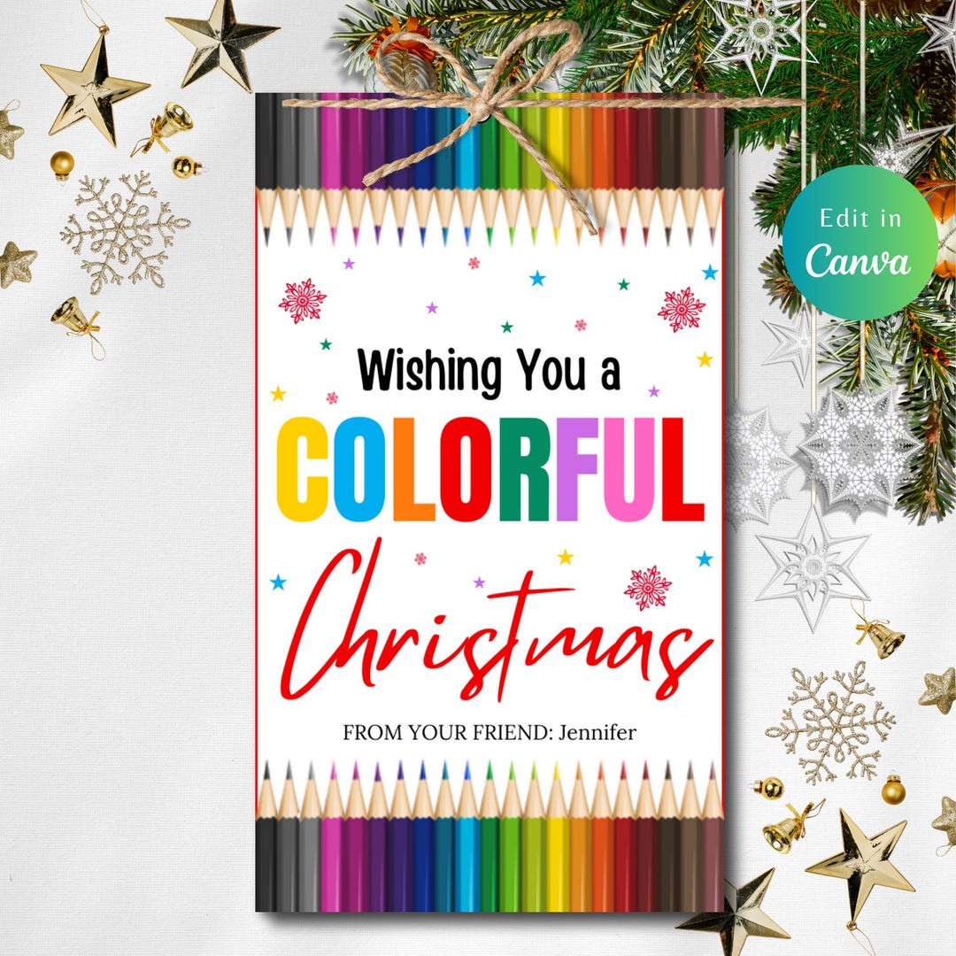 Editable COLORFUL CHRISTMAS Gift Tag, Wishing You a Joyful Holiday ...