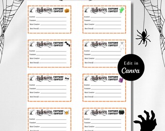 Editable HALLOWEEN COSTUME Contest Voting Cards, Halloween Games ...