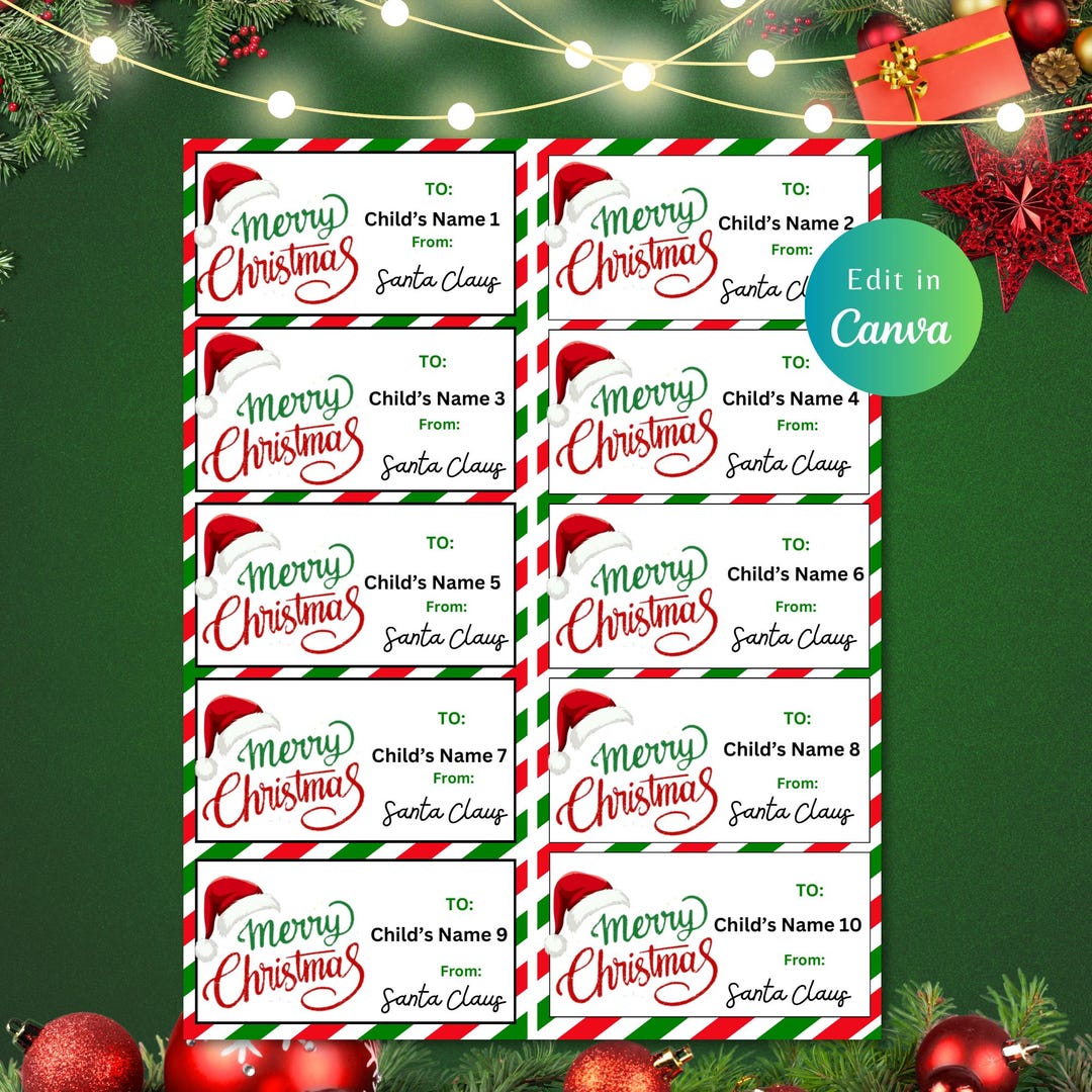 FROM SANTA TAGS Printable Christmas Gift Labels Stickers Template ...