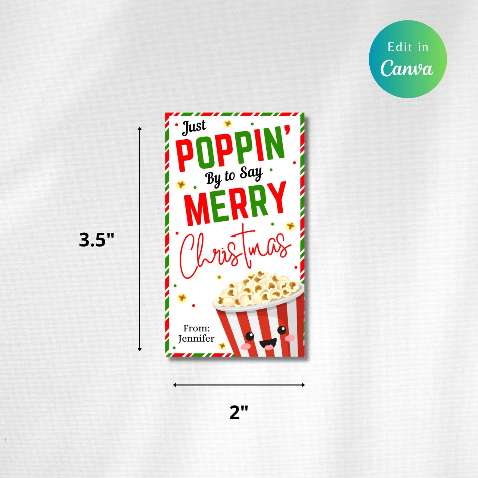 CHRISTMAS POPCORN GIFT Tag, Holiday Popcorn Treat Bag Tag Printable ...