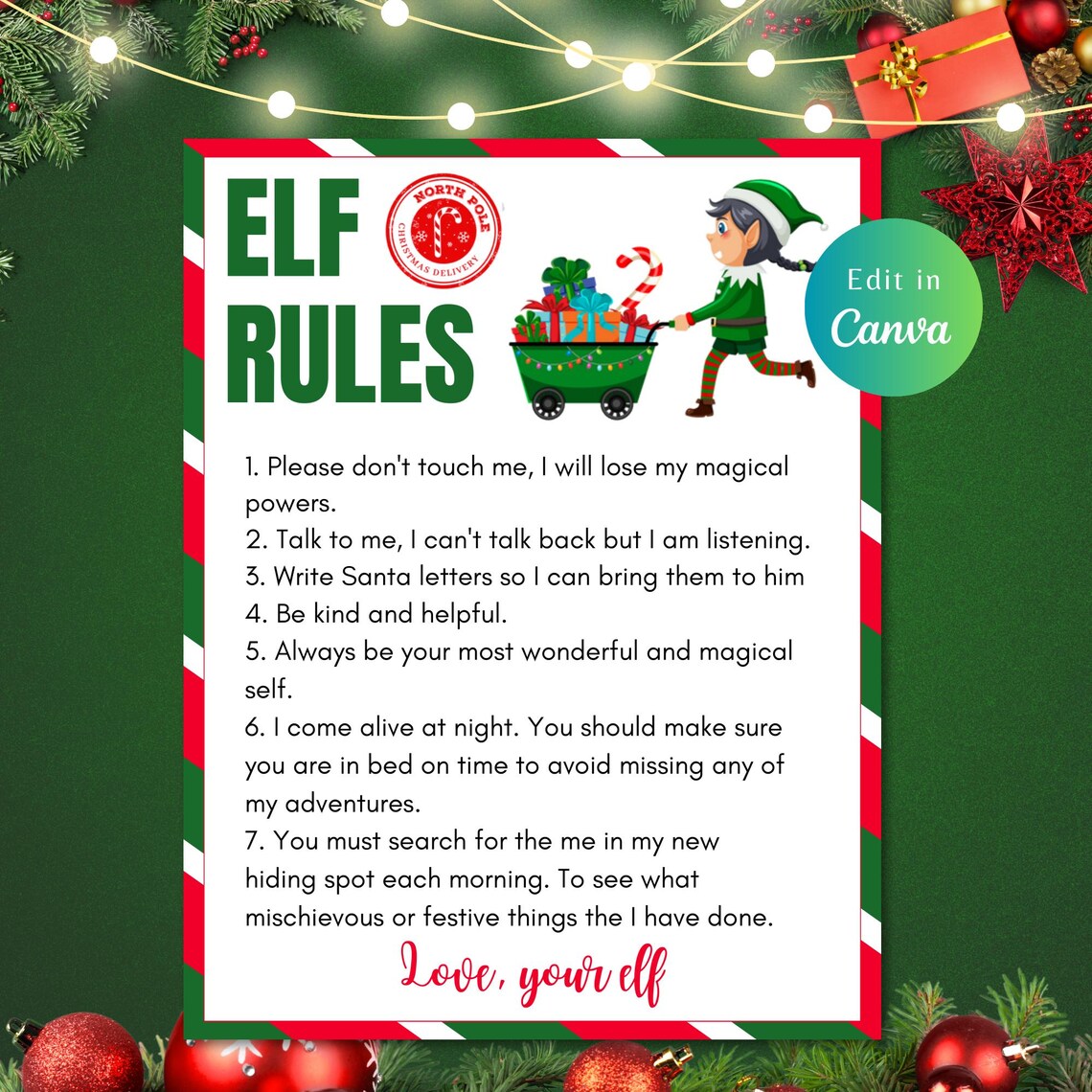 EDITABLE ELF RULES Sign, Welcome Elf Letter, Elf Hello Sign, Rules to ...