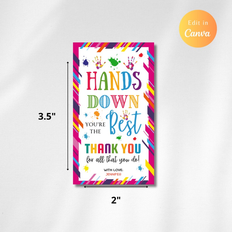 Editable Hands Down You Are the Best Gift Tag, Editable Teacher ...