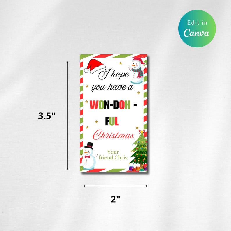Editable Won-doh-ful Christmas Gift Tag, Dough-lightful Tag, Wondohful ...