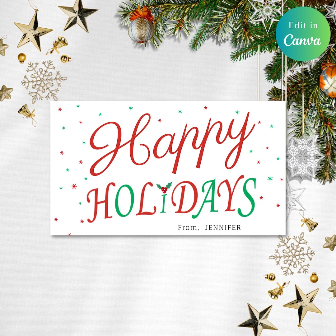 Editable HAPPY HOLIDAYS Gift Tag, Printable, Happy, Holidays, Christmas ...