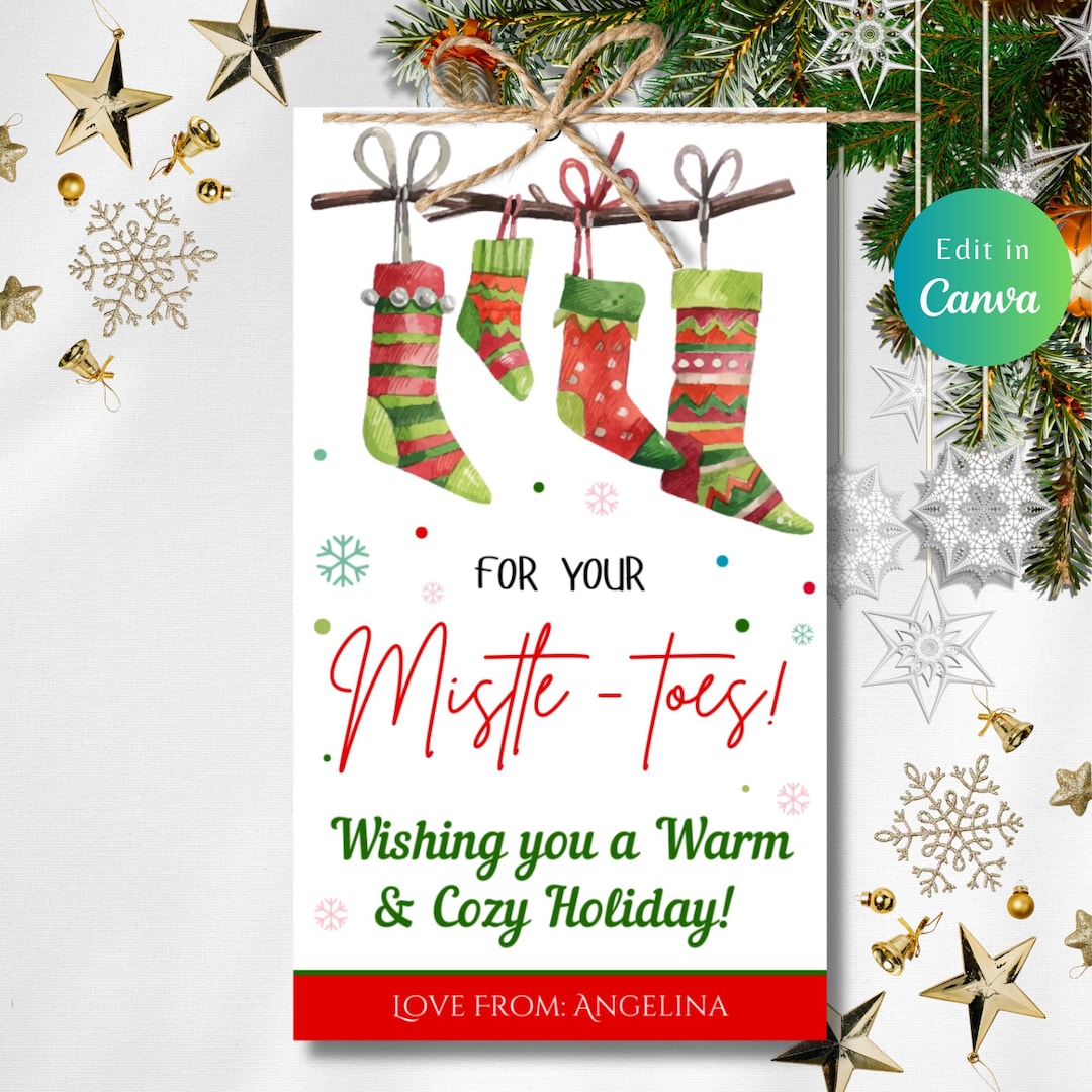 EDITABLE FOR YOUR Misltetoes Christmas Gift Tags , Christmas Socks Gift ...