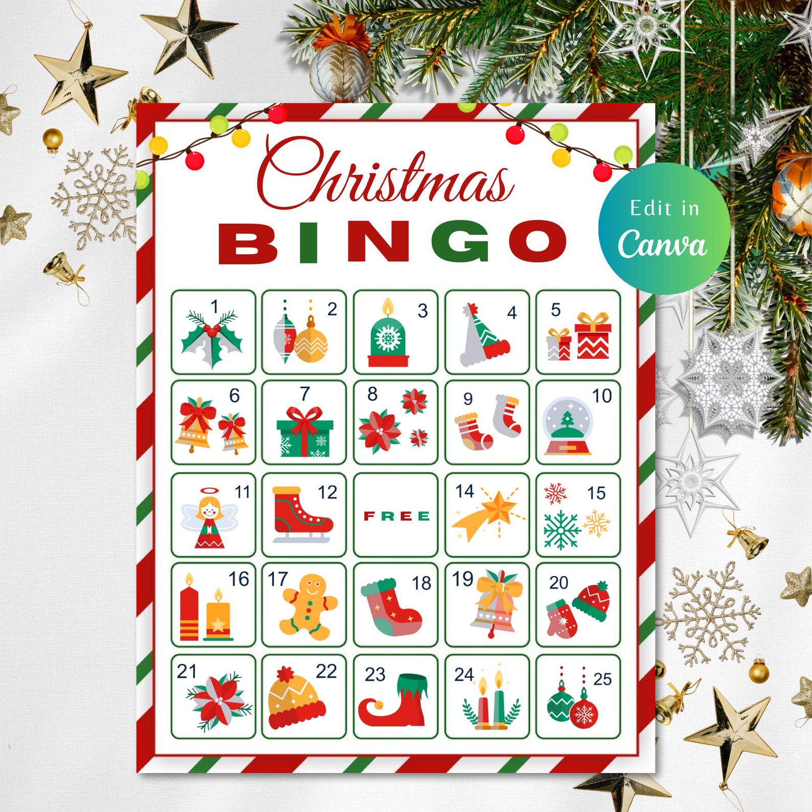Editable Christmas Bingo Game -christmas Bingo Cards - Holiday Bingo ...