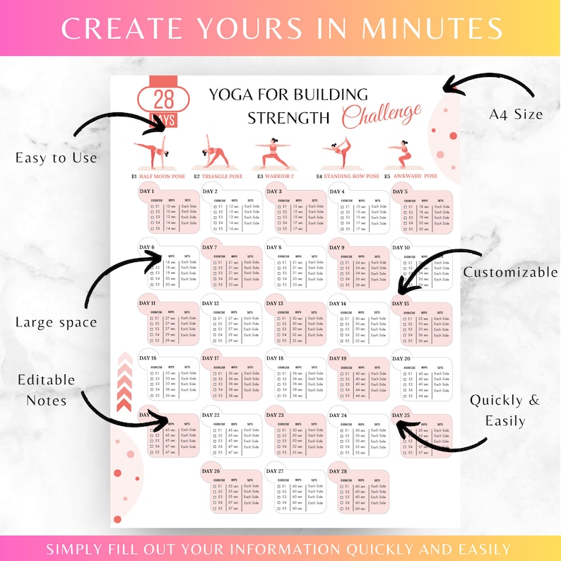 Editable 28 DAYS Yoga for Building Strength Challenge, Building ...