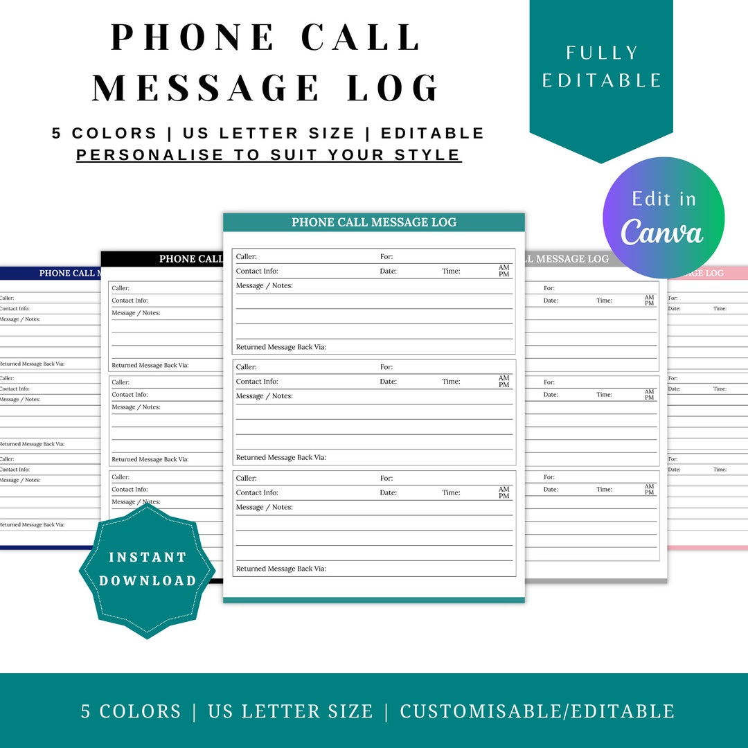 PHONE CALL MESSAGE Log, Missed Call Log, Phone Call Tracker, Phone ...