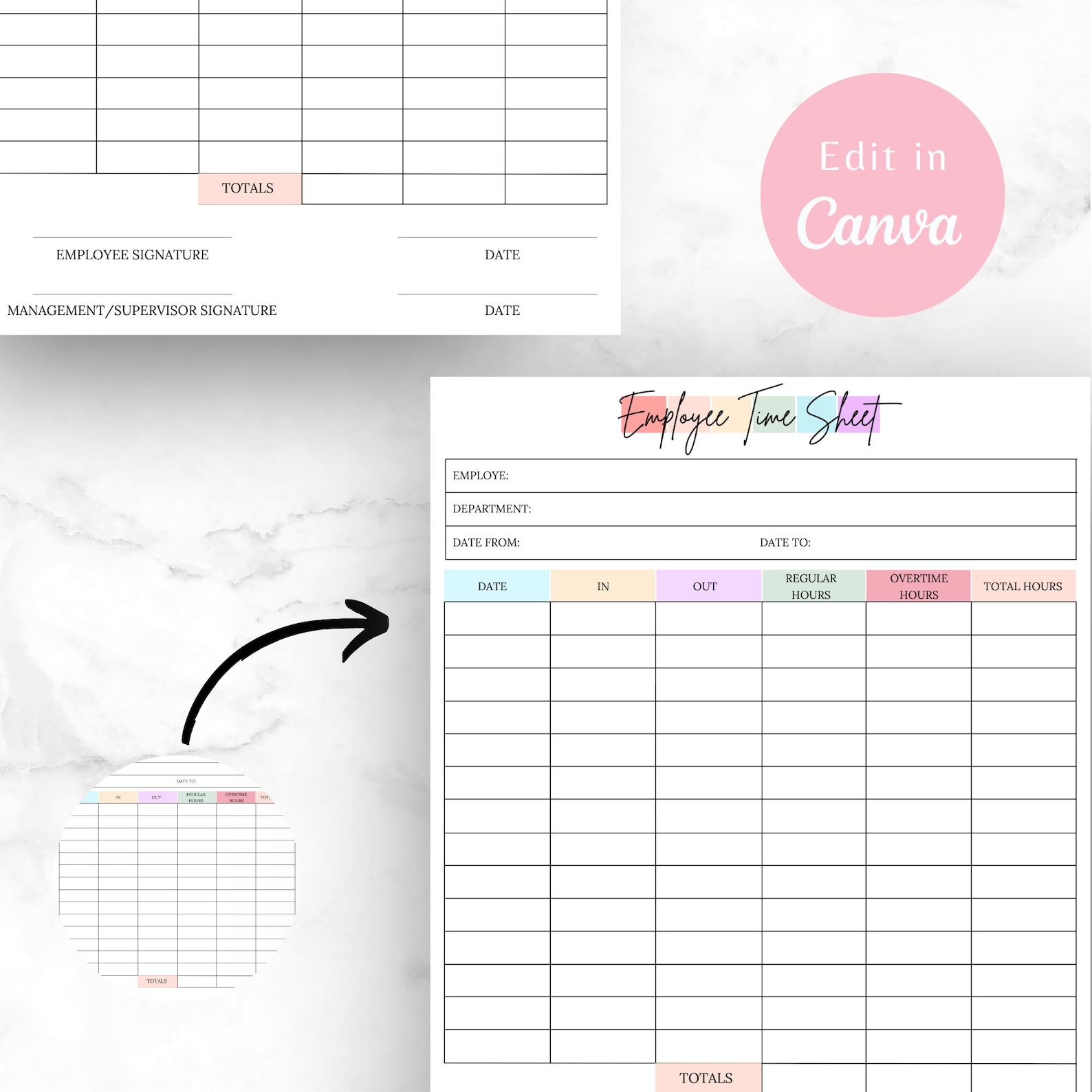 Editable EMPLOYEE TIME SHEET, Time Keeping Log, Printable Time Sheet ...