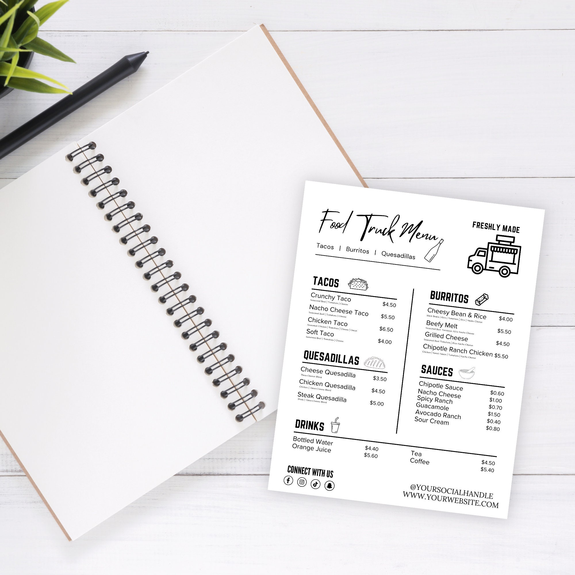 FOOD TRUCK Menu,mexican Food Menu, Menu Template, Minimalist Menu, Food ...
