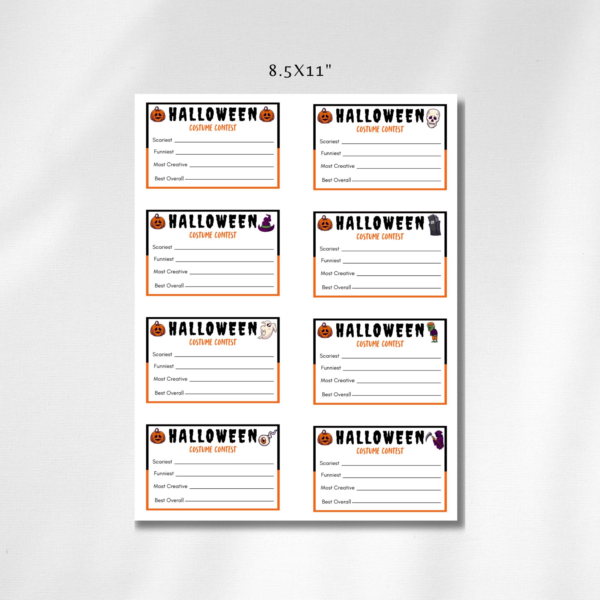 Editable HALLOWEEN COSTUME Contest Voting Cards, Halloween Games ...