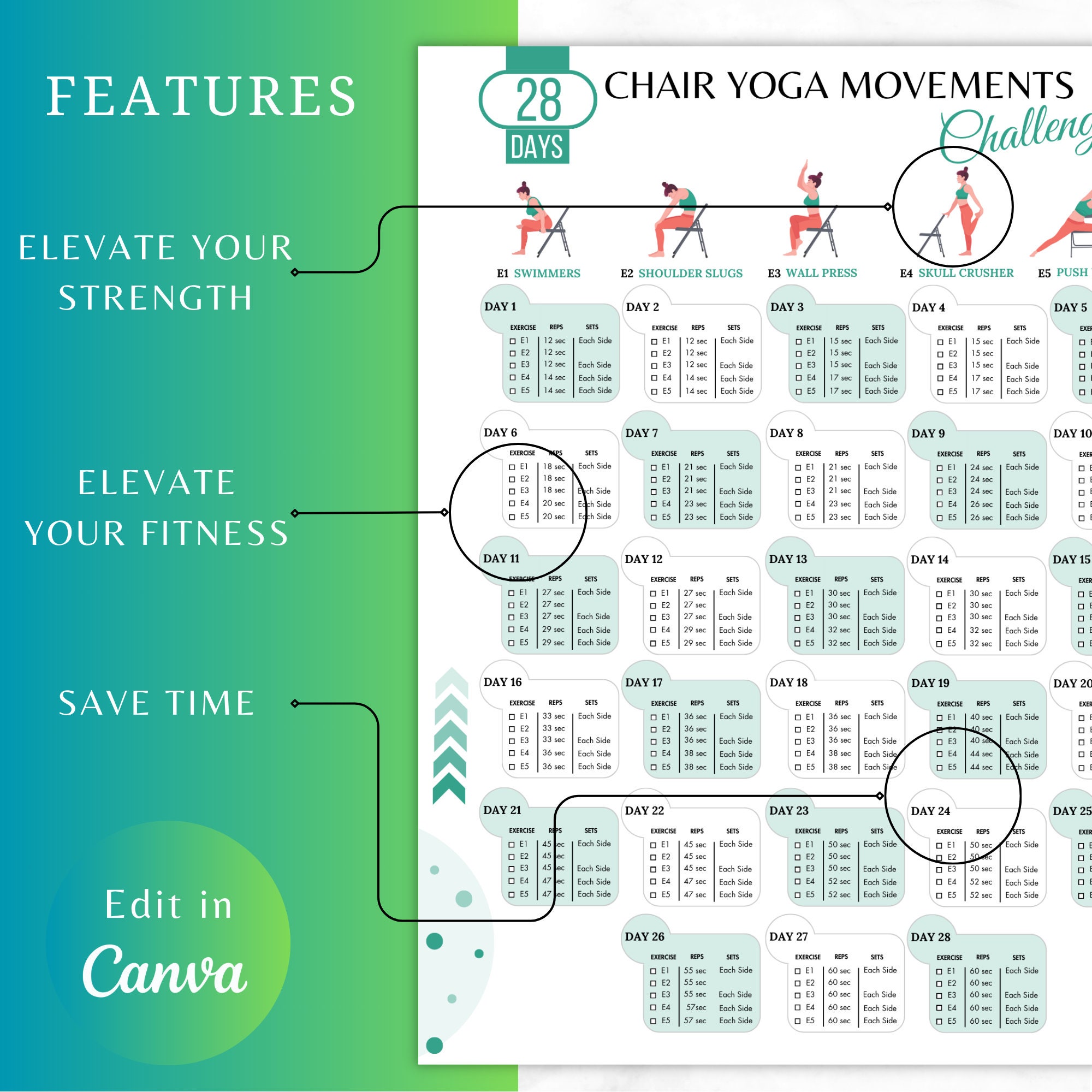 Editable 28 DAYS CHAIR YOGA Challenge, Chair Yoga, Chair Yoga Guide ...