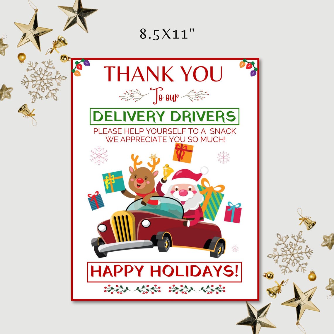Editable DELIVERY DRIVER Snack Sign, Delivery Driver Sign, Christmas ...