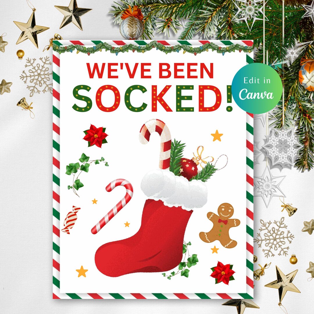 Editable WE'VE BEEN Socked Christmas, Christmas Decor, Desktop Office ...