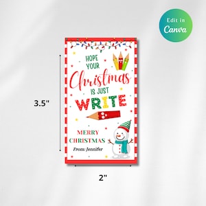 Christmas Pencil Gift Tag Just Write Holiday Pencil Tags Student ...