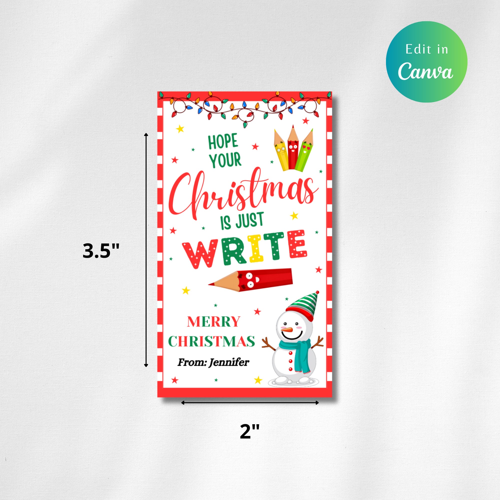 Christmas Pencil Gift Tag Just Write Holiday Pencil Tags Student ...